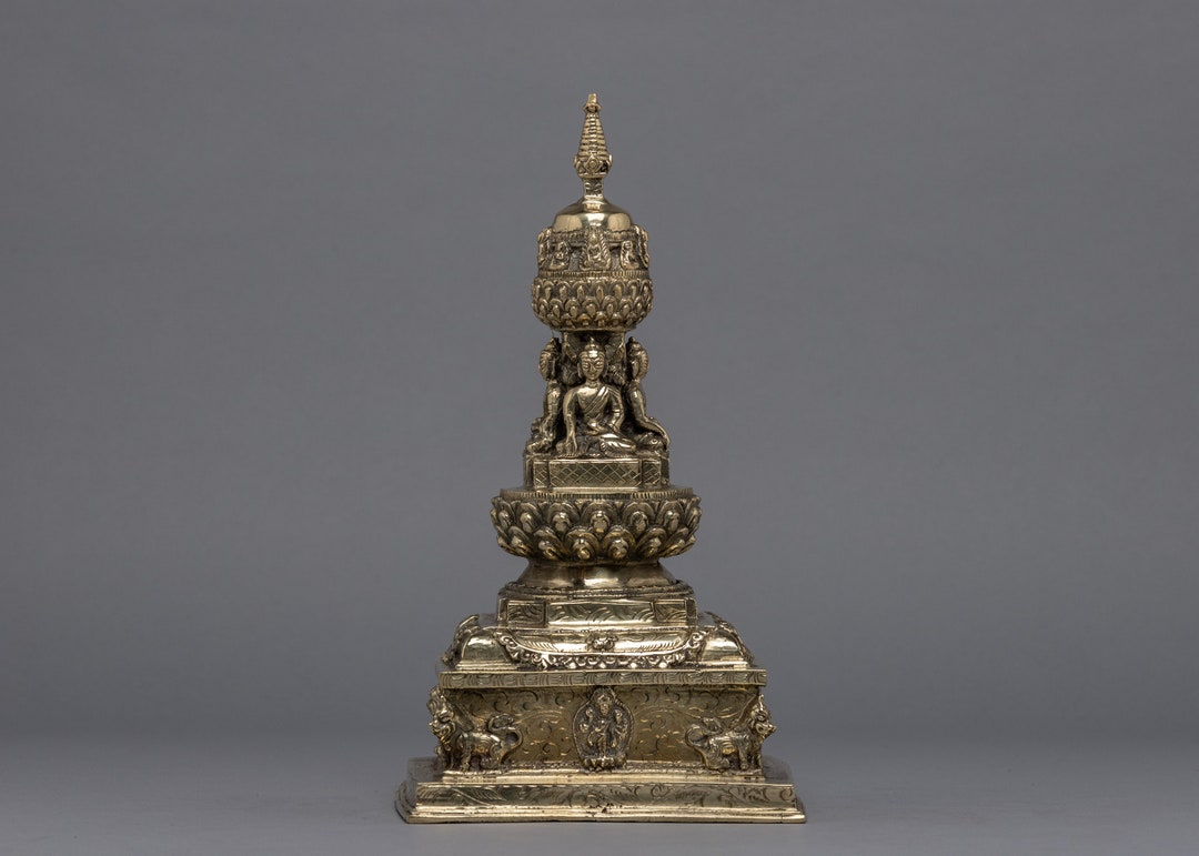 Brass Tibetan Stupa | Buddhist Statue of Buddhas | High Quality Gold ...