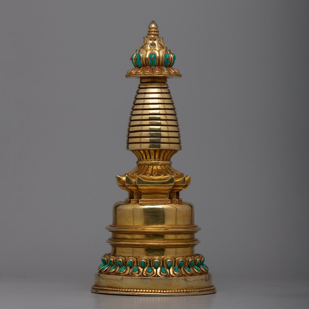 Handcrafted Tibetan Stupa | Buddhist Temple | Ritual Relic Shrine | 24K ...