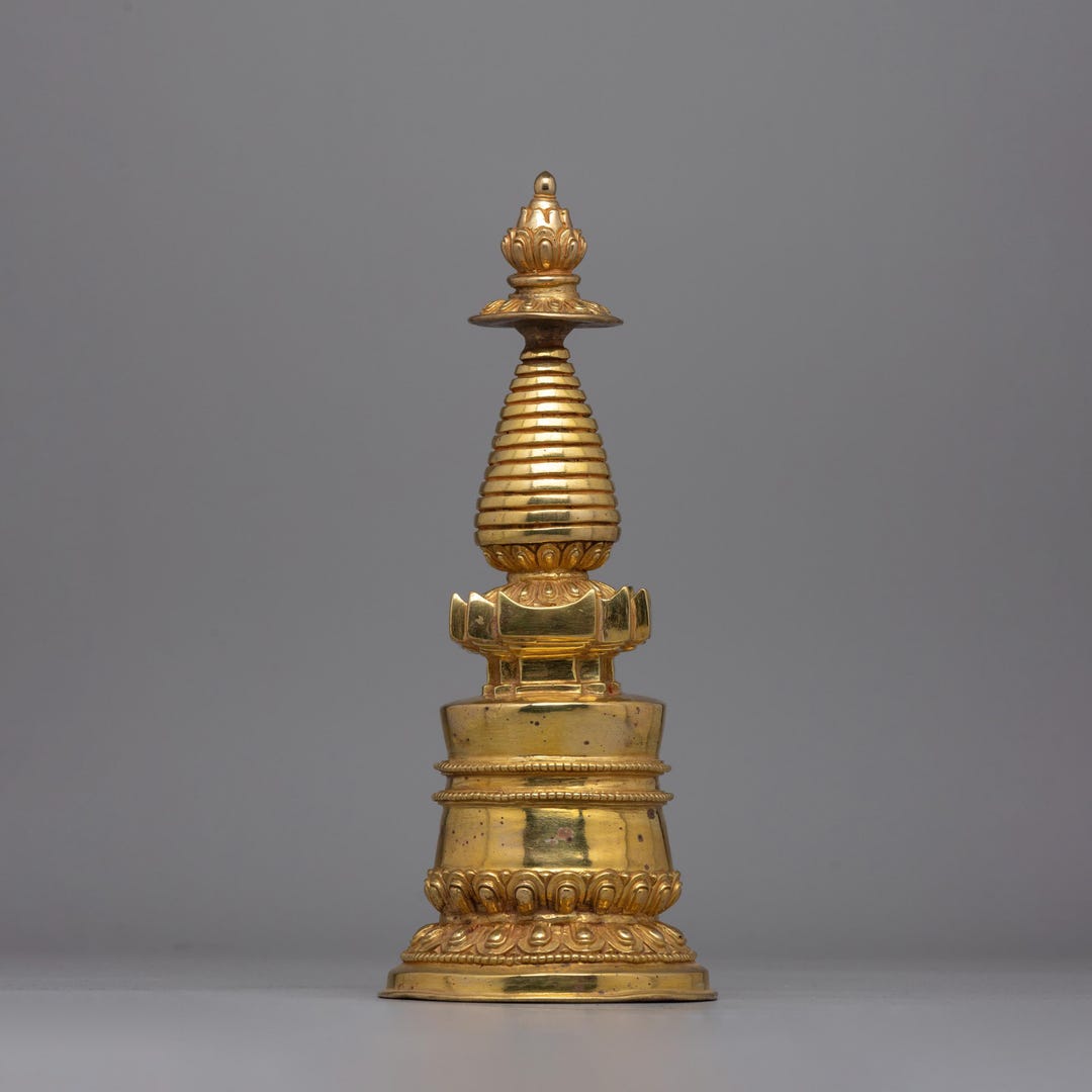 Essential Buddhist Stupa With Lotus Motif | Tibetan Ritual Decor for ...