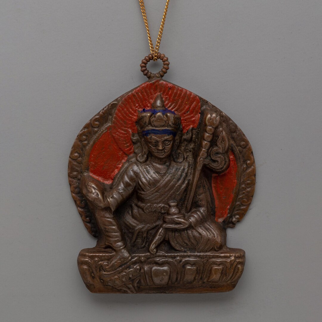 Oxidized Brass Guru Rinpoche Locket | Pendant With Red and Blue ...