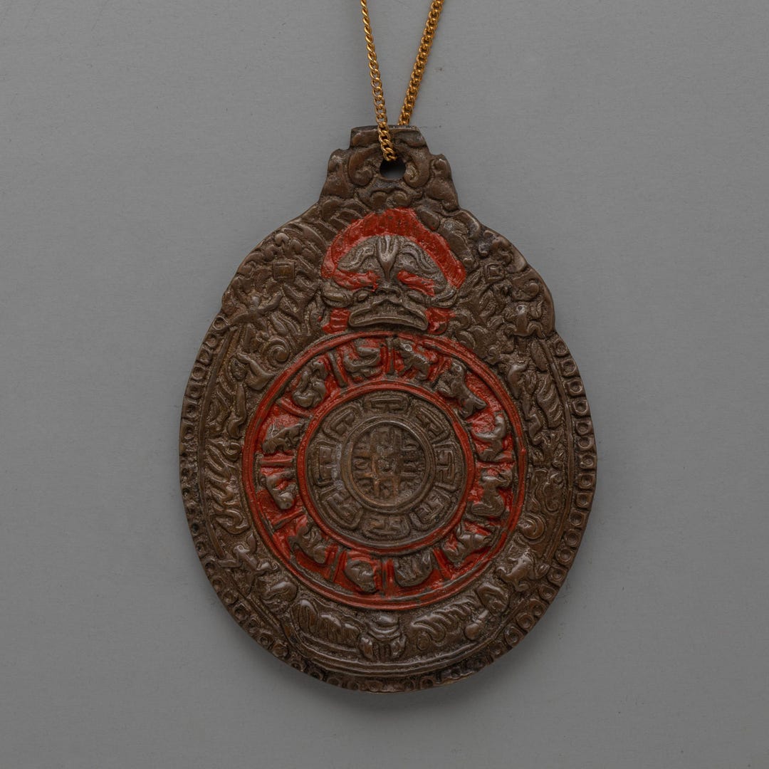 Handcrafted Buddhist Brass Locket With Sacred Motifs | 11cm Oxidized ...