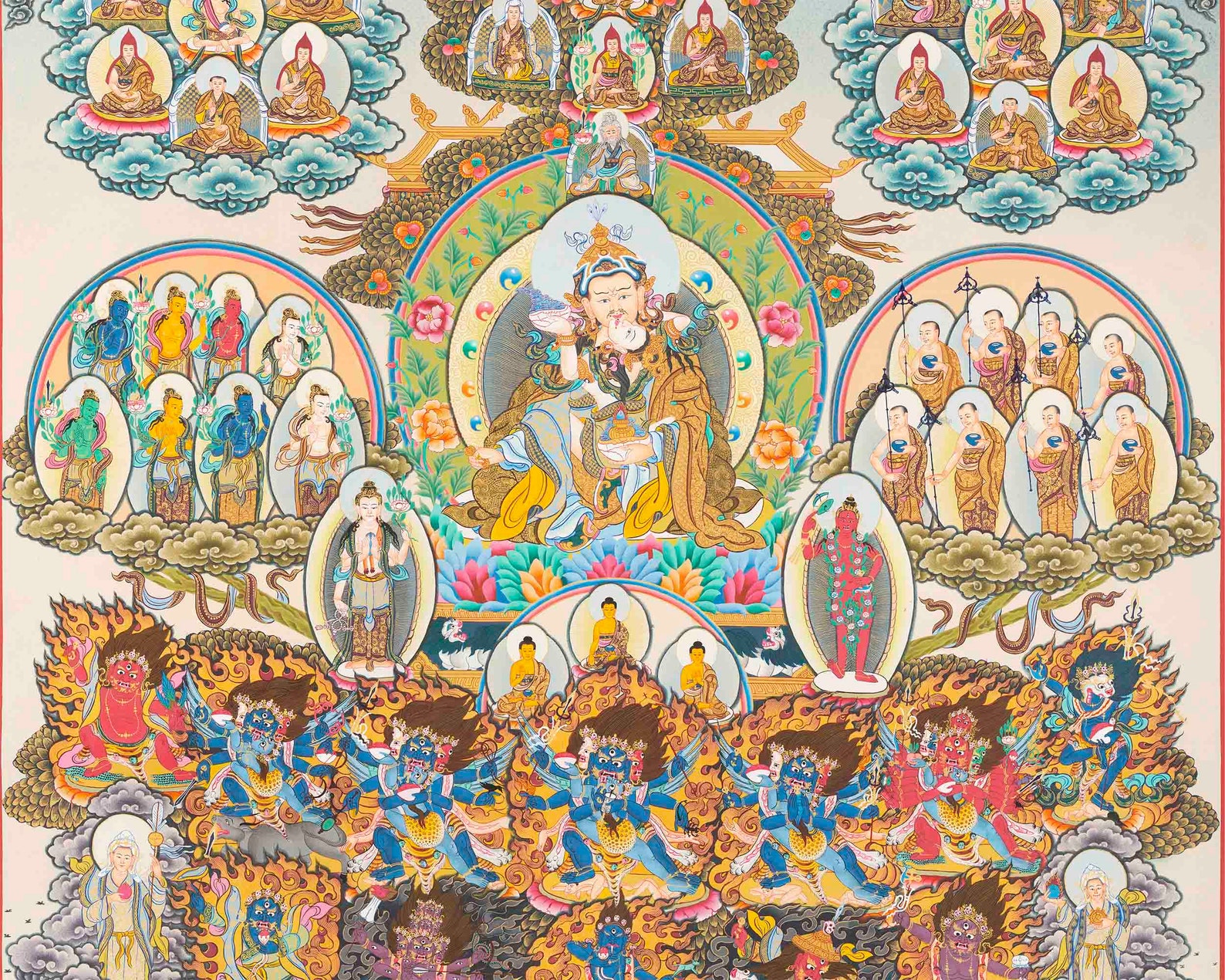 Guru Rinpoche Refuge Tree Thangka Print Buddhas Dharmapalas - Etsy