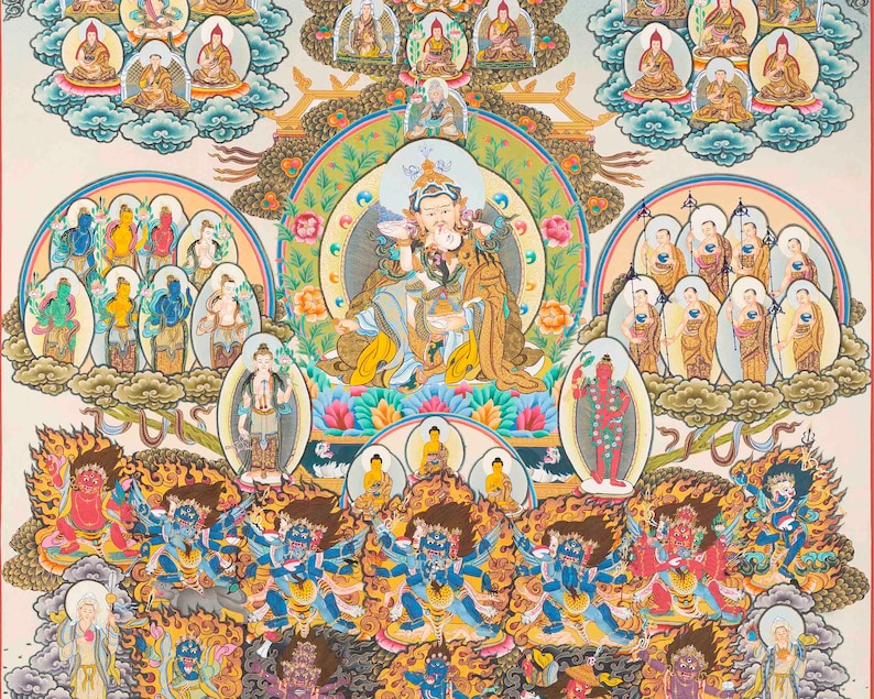 Guru Rinpoche Refuge Tree Thangka Print Buddhas Dharmapalas - Etsy