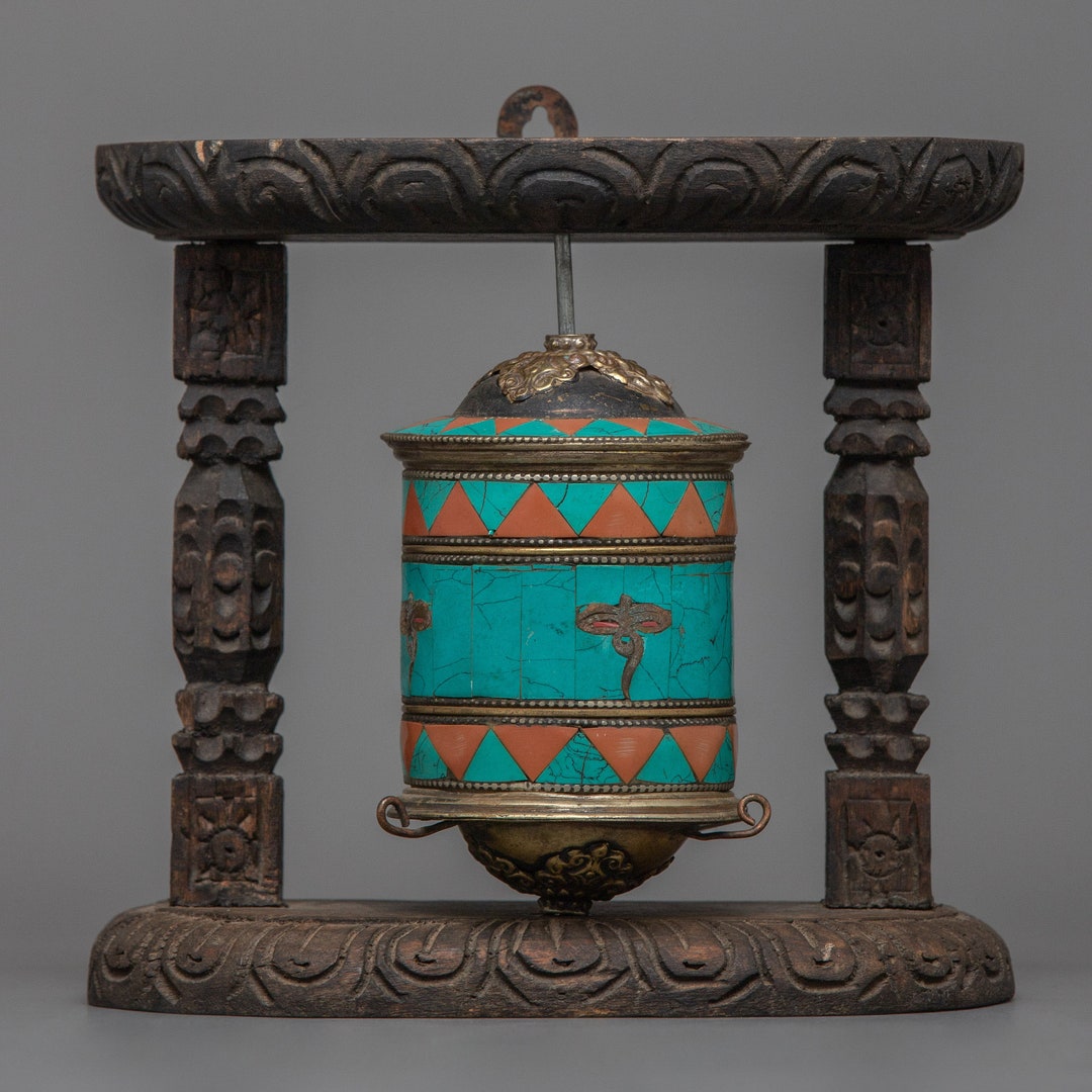 Buddhist Hand Carved Table Prayer Wheel for Peaceful Meditation ...