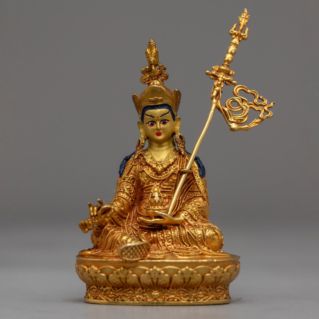Miniature Guru Rinpoche Statue | Machine Made, 24K Gold Gilded Copper ...