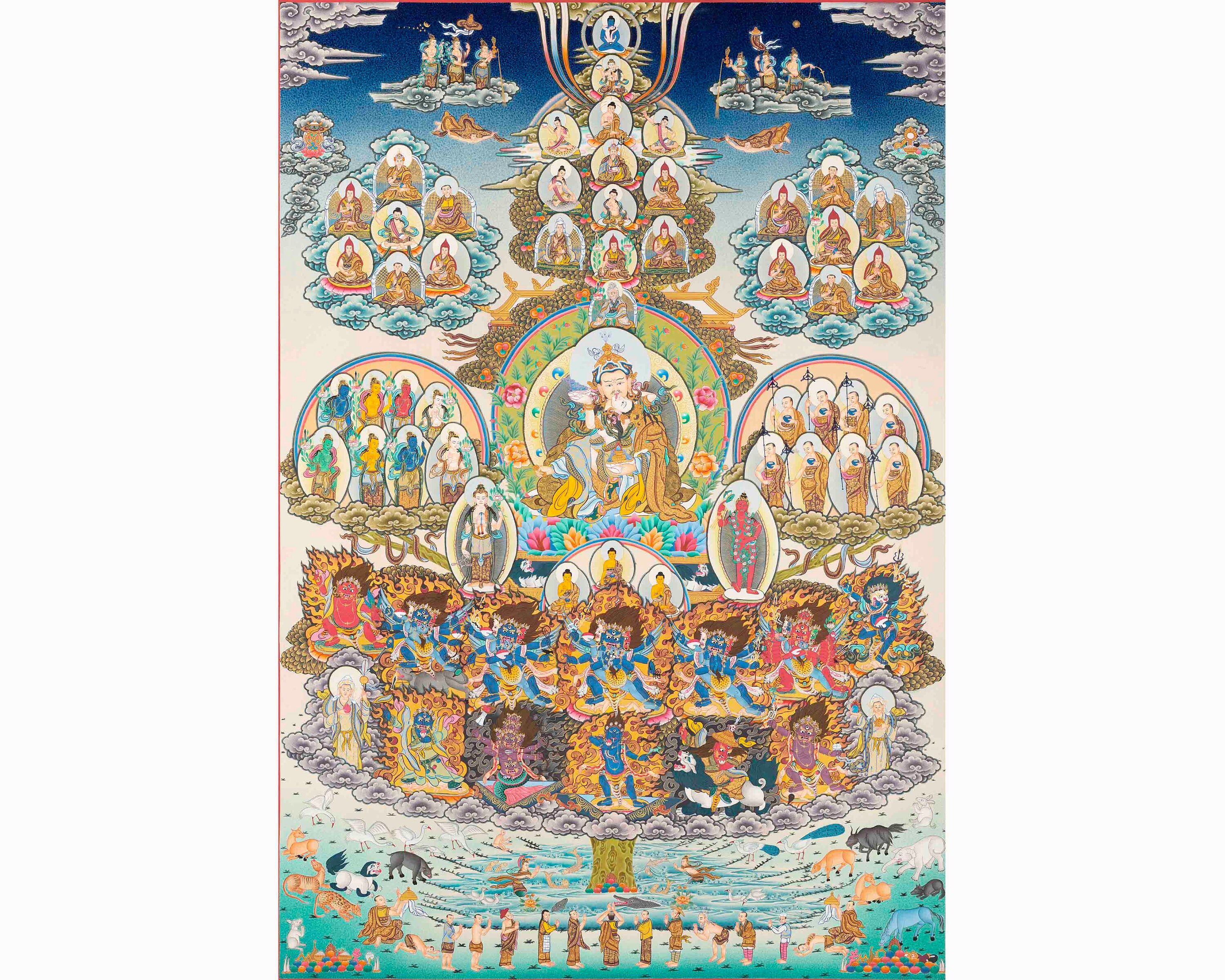 Guru Rinpoche Refuge Tree Thangka Print Buddhas Dharmapalas - Etsy