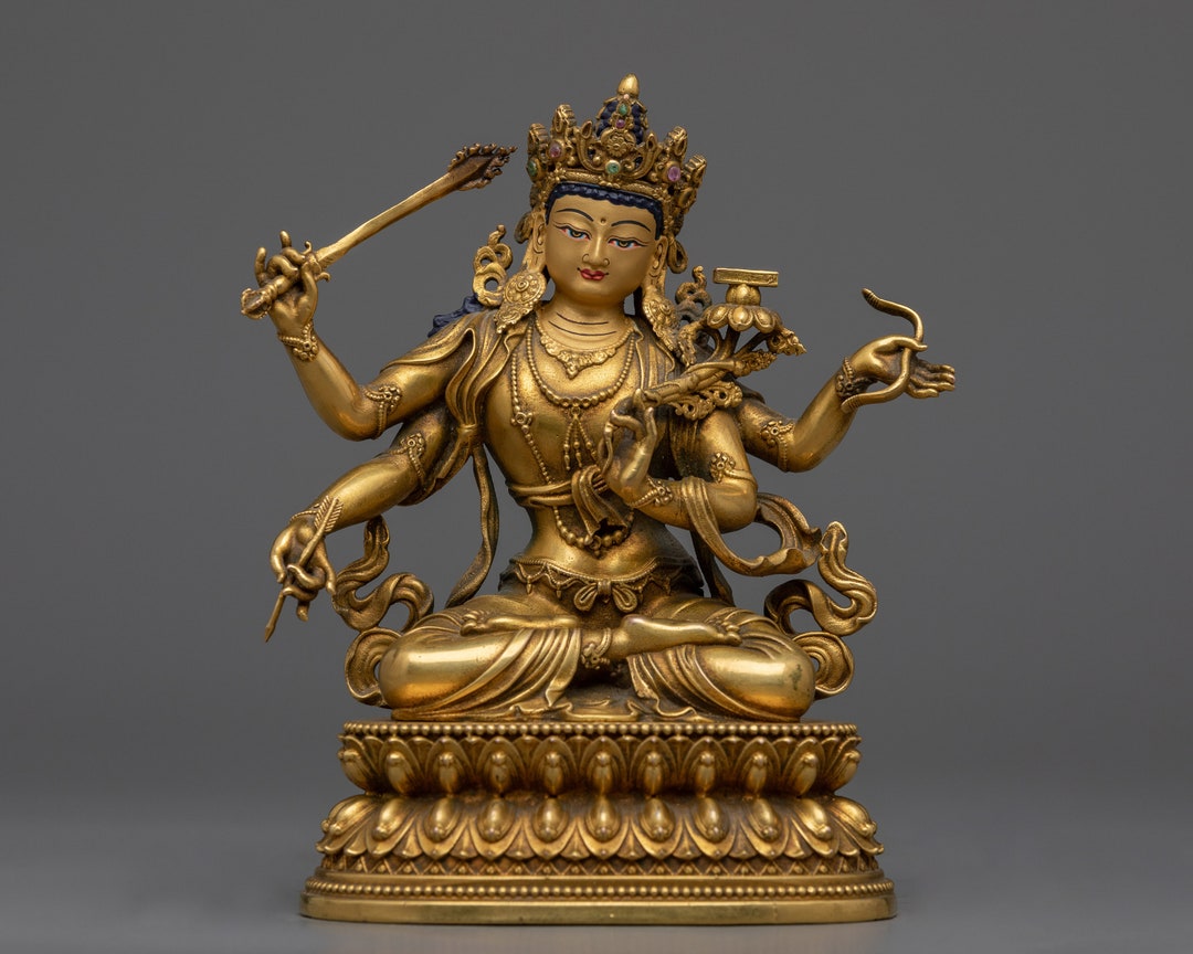 Machine Made Maha Manjushri Statue Gold-gilded for Opulence and ...