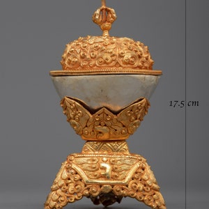 24K Gold Plated Buddhist Tantric Ritual Offering Skull Cup Set With ...