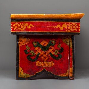 Hand-painted Folding Altar Table With Foo Dog & Offering Art | Tibetan ...