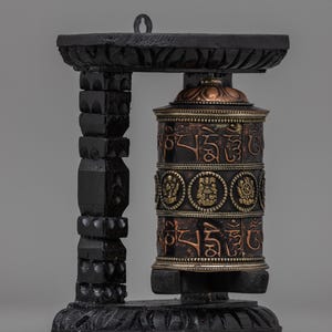 Himalayan Buddhist Wooden Frame Prayer Wheel | Traditional Wooden Frame ...