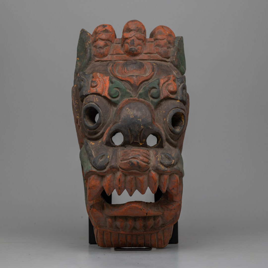 Wooden Carving Antique Mask | Handmade Tibetan Face Mask for Table ...