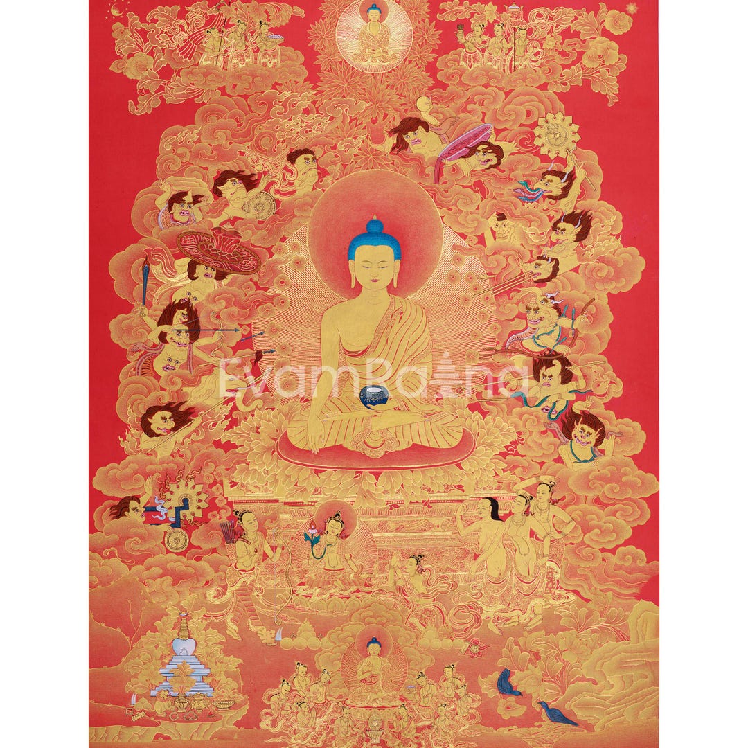 Buddhist Demon "maras" and Shakyamuni Buddha Thangka | Buddha's Triumph ...