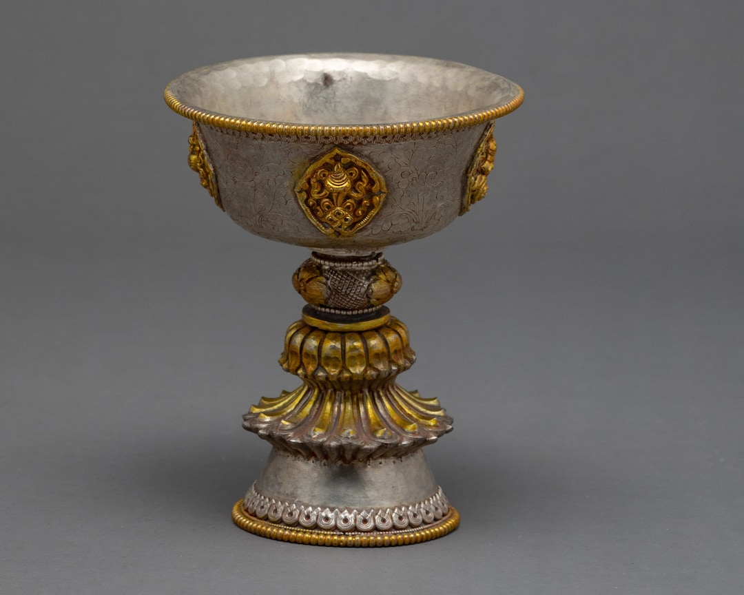 Silver Plated Buddhist Butter Lamp | Vintage Tibetan Home Decor ...