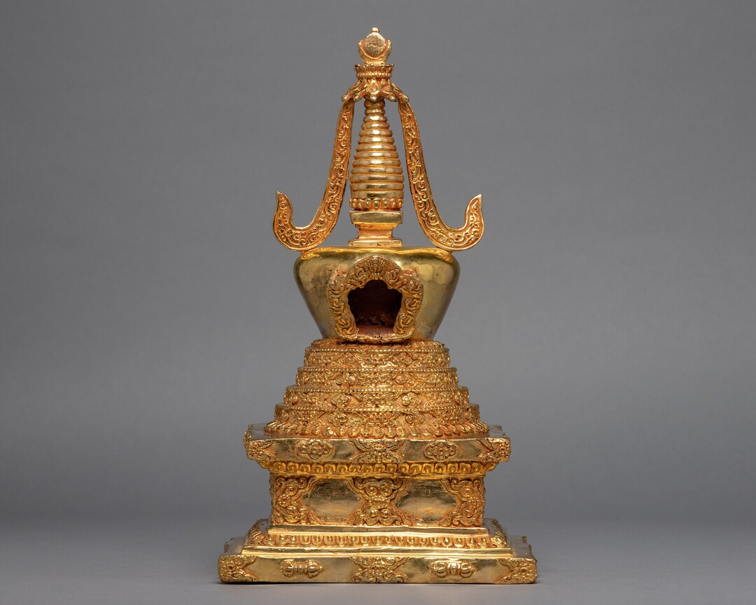 Fine Quality Hand Carved Stupa | 24K Gold Gilded Copper Stupa | Ritual ...