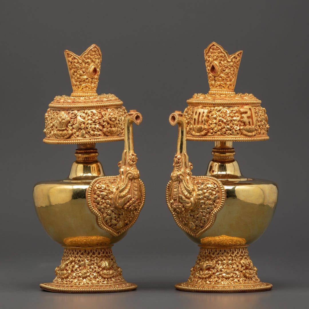 Large Gold-plated Tibetan Bhumba Ritual Set | 23cm Tibetan Buddhist ...