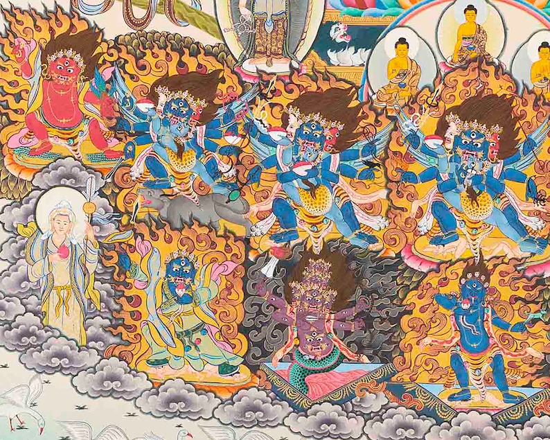 Guru Rinpoche Refuge Tree Thangka Print Buddhas Dharmapalas - Etsy