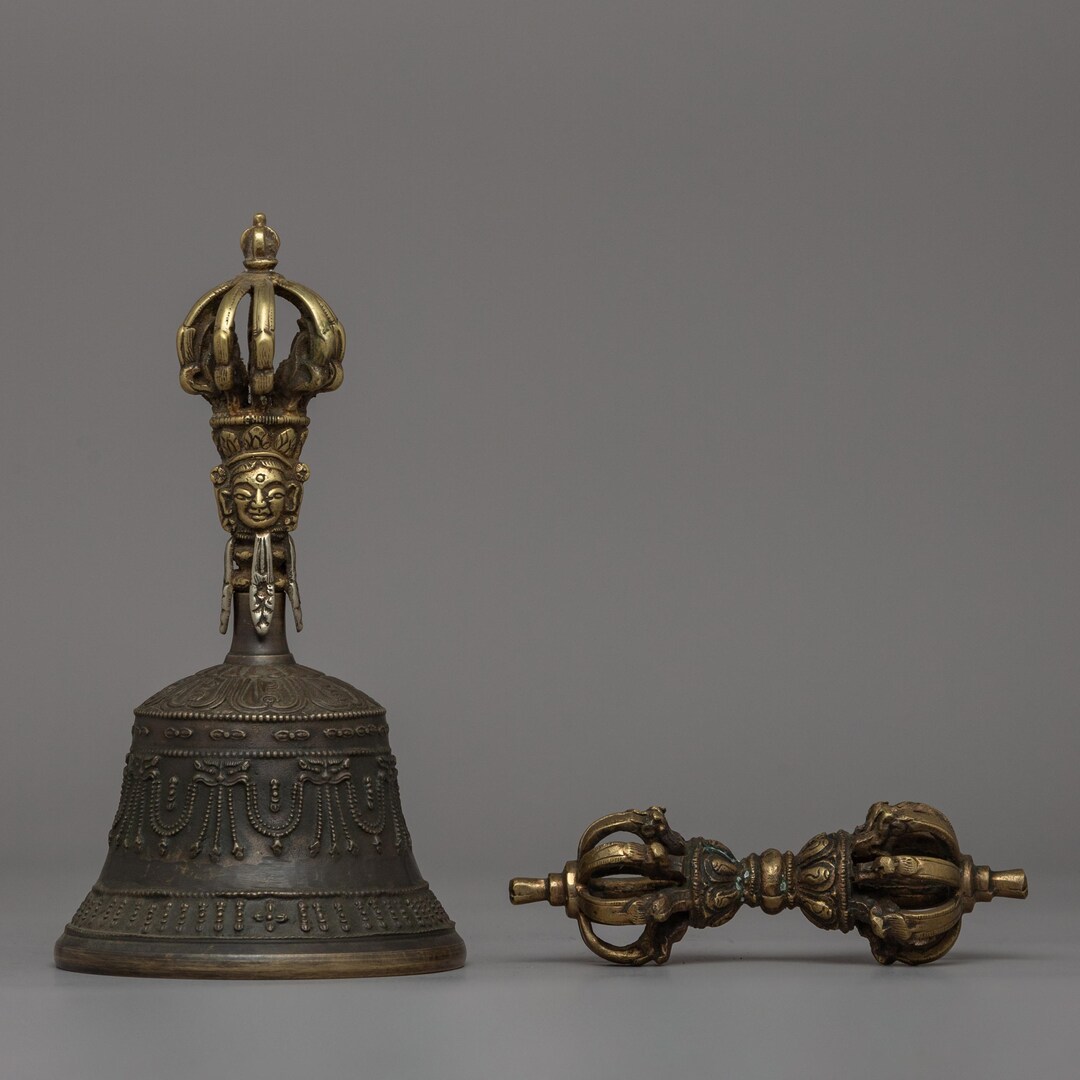 Tibetan Bronze Ritual Bell & Vajra | Tibetan Ritual Instruments for ...
