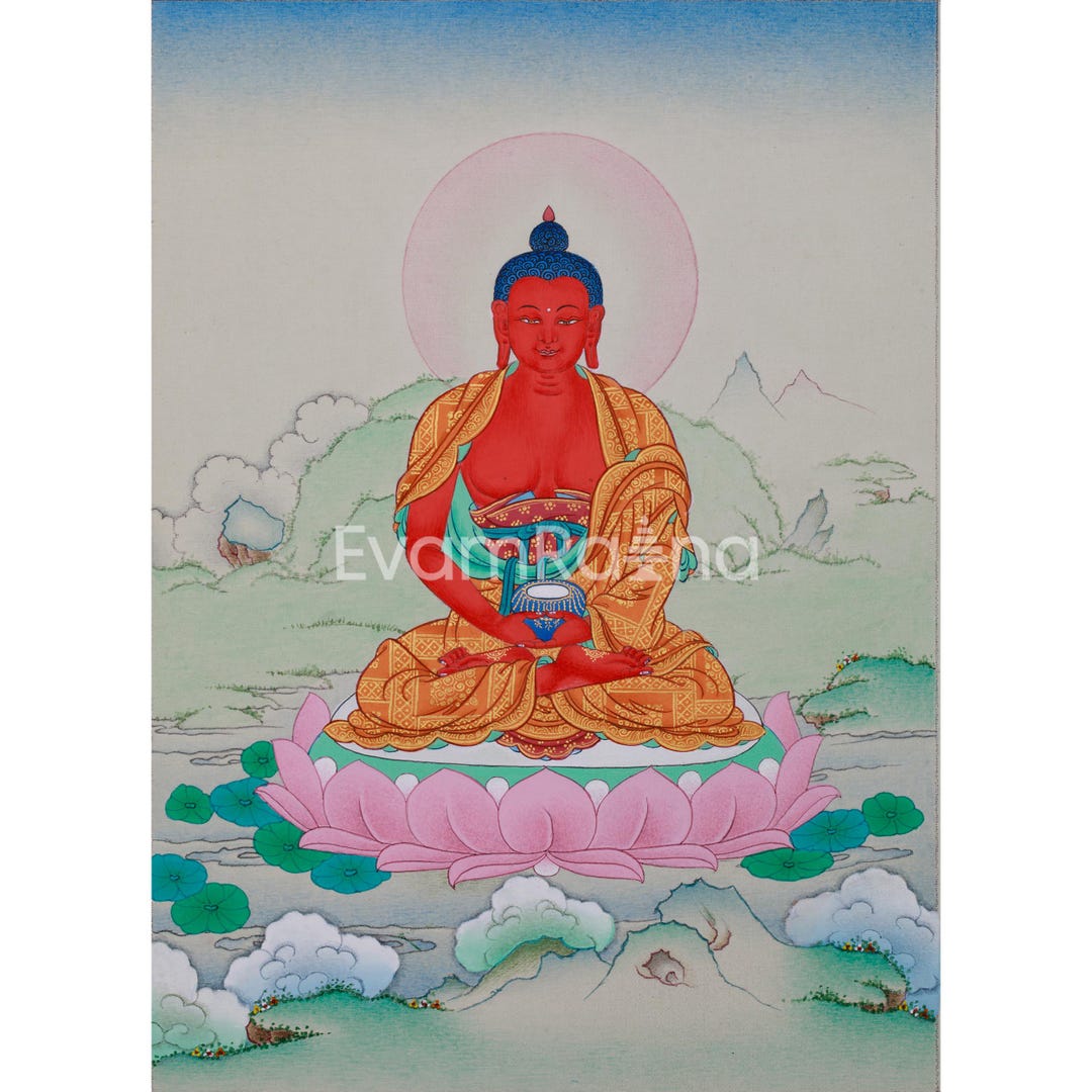 Red Buddha, Amitabha Thangka | Hand-painted Pure Land Buddha Artwork ...