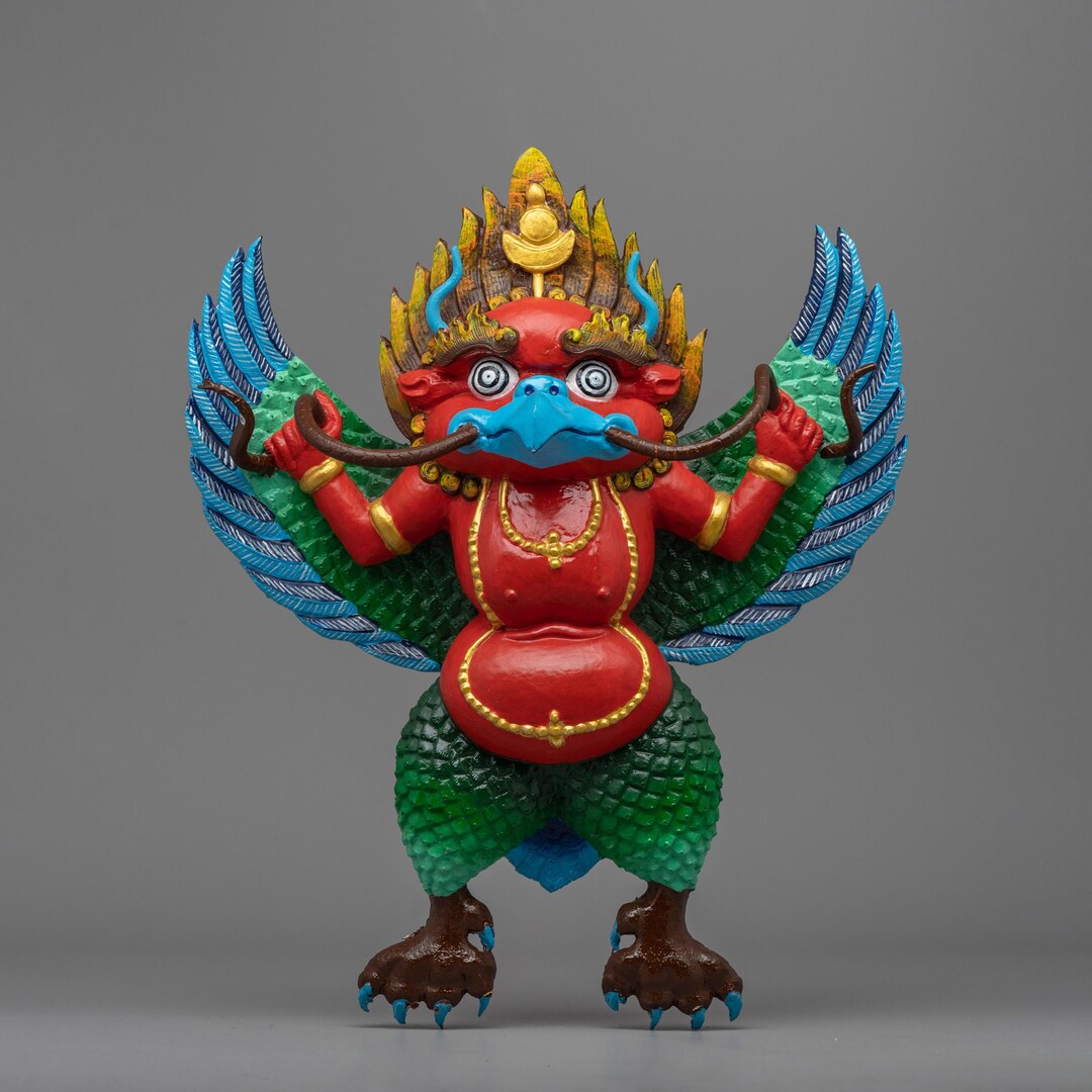 Decorative Garuda Protector Statue Exquisitely Acrylic Painted Sacred ...