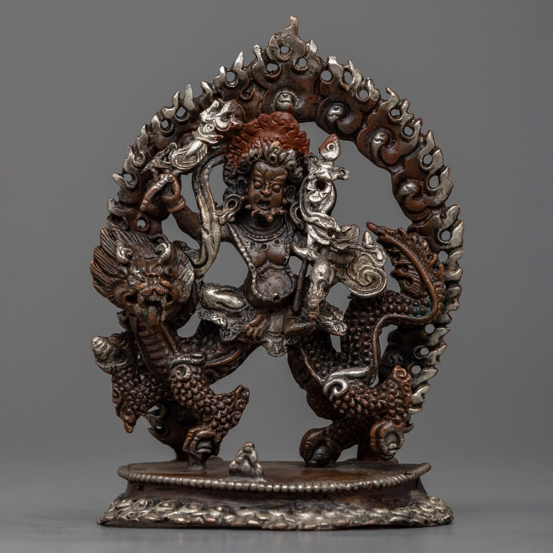 Tibetan Wealth Deity White Dzambhala Statue | Dragon Riding Jambhala ...