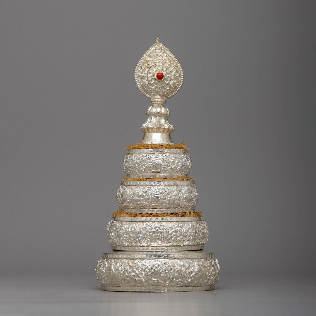 Mandala Offering Prayer Set | Handcrafted Silver Rice Offering Set ...