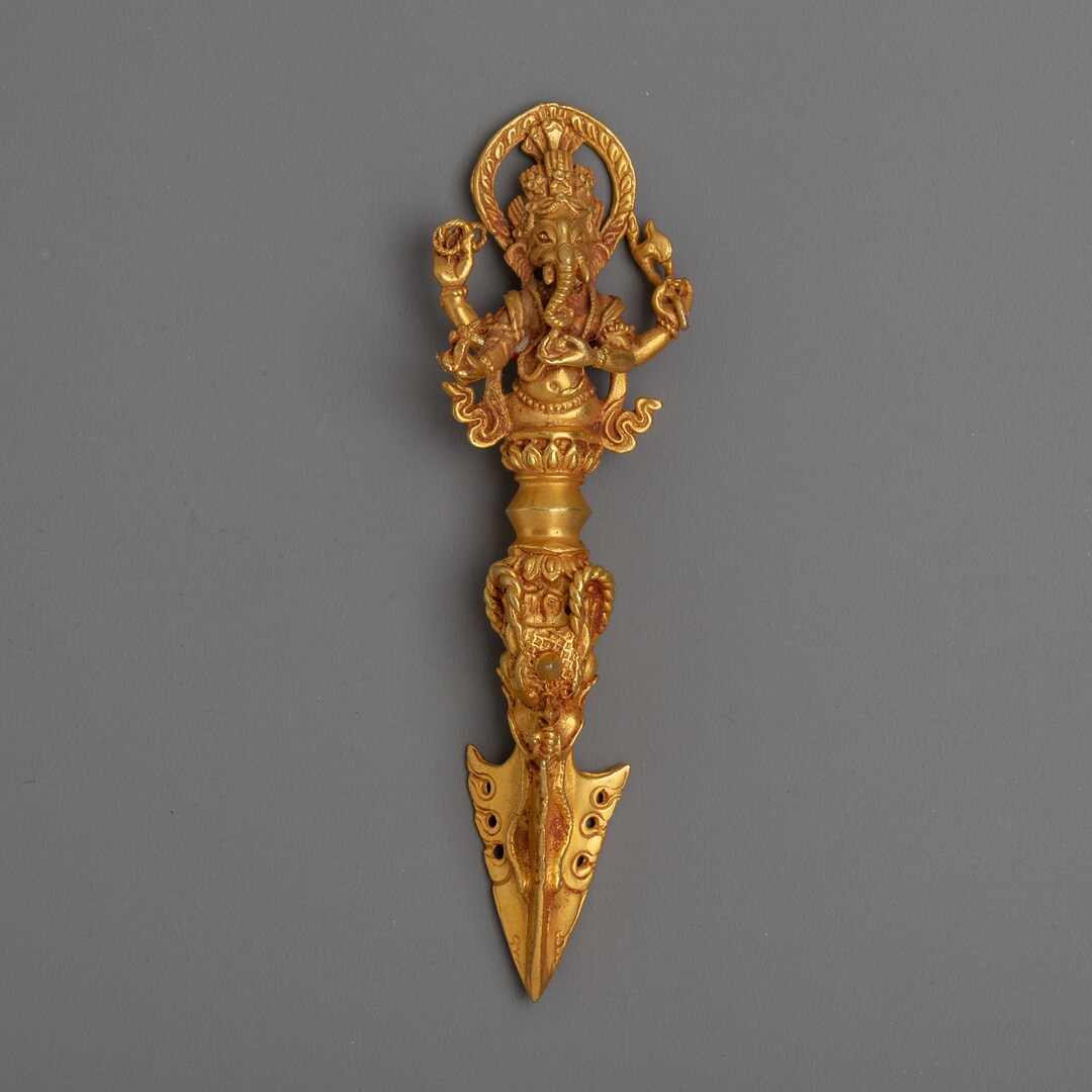 24k Gold Buddhist Lord Ganesh Phurba Dagger for Spiritual Practices ...