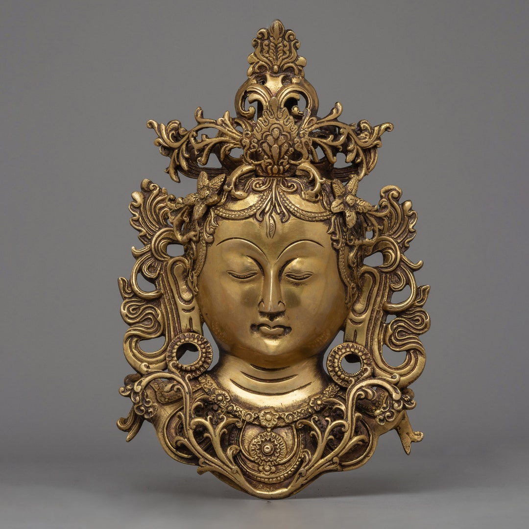 Goddess Tara Buddha Face Wall Hanging - Brass Sculpture - Tara Devi ...