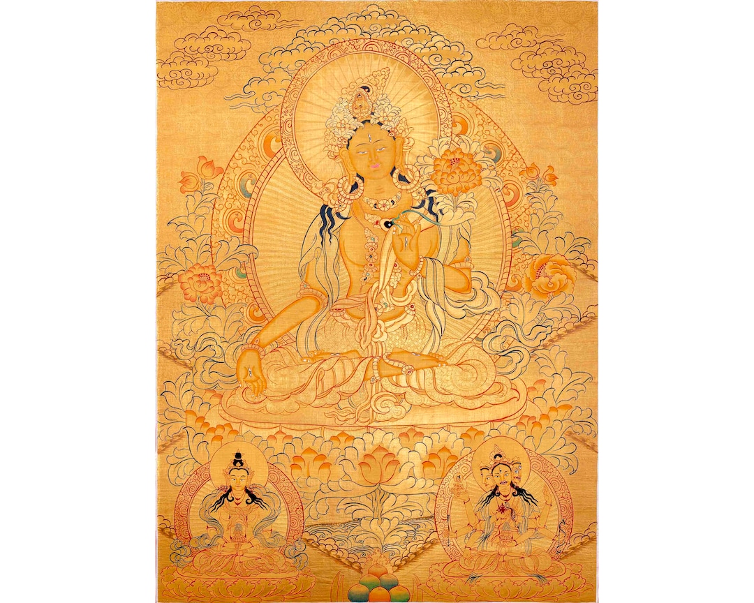 Full 24K Gold Style White Tara Followed by Other Bodhisattvas ...