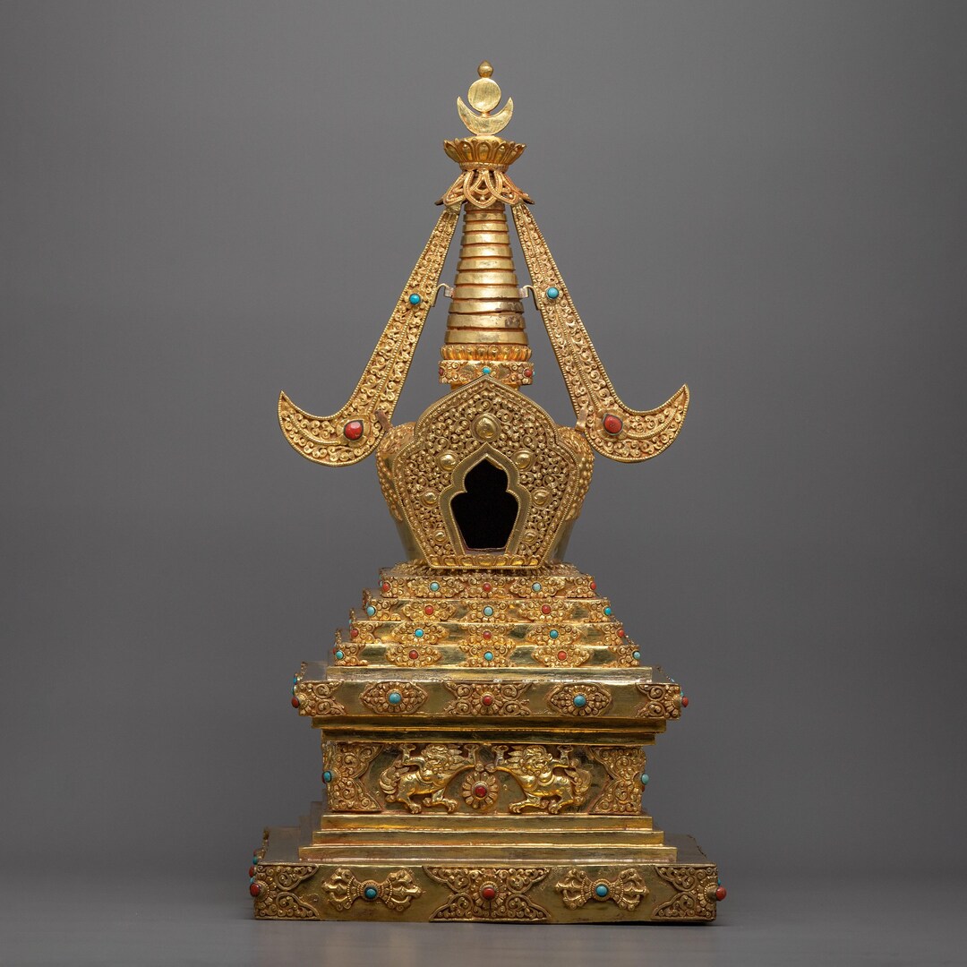 Gold Plated Buddhist Chaitya Stupa for Spiritual Wisdom & Enlightenment ...