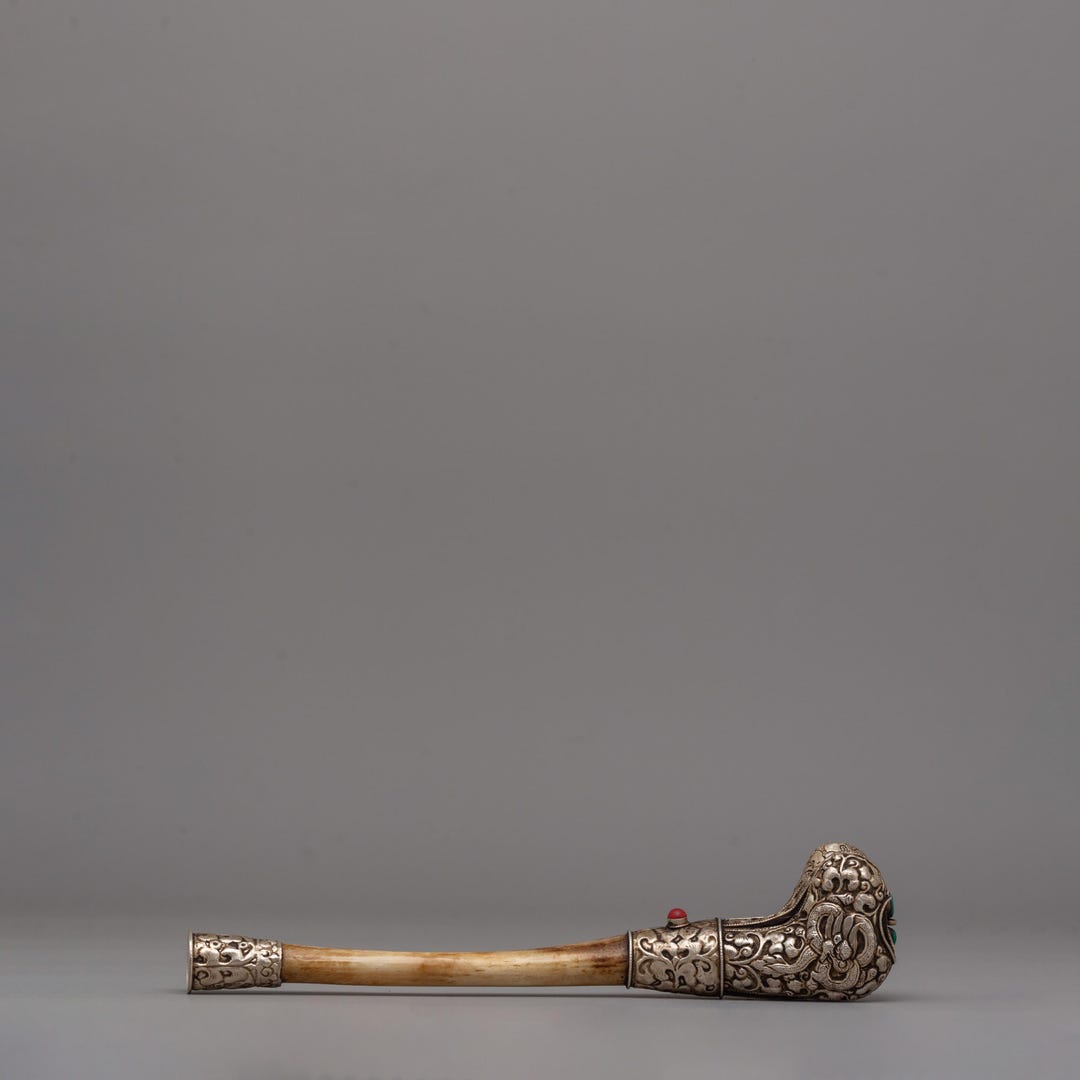 Buddhist Tantric Ritual Trumpet Kangling | Goat Bone and Silver Carving ...