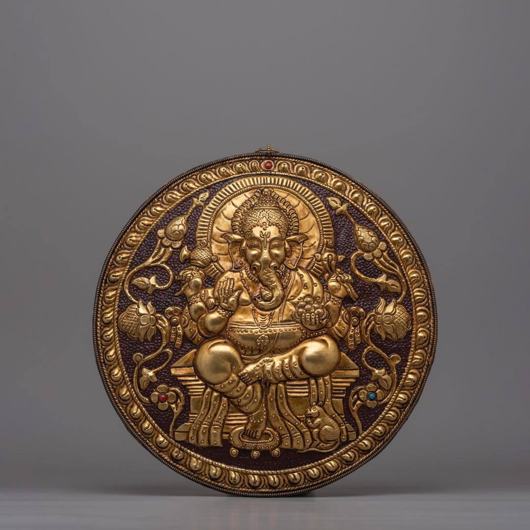Spiritual Lord Ganesha Metal Thangka | Hand-carved Brass & Gold ...