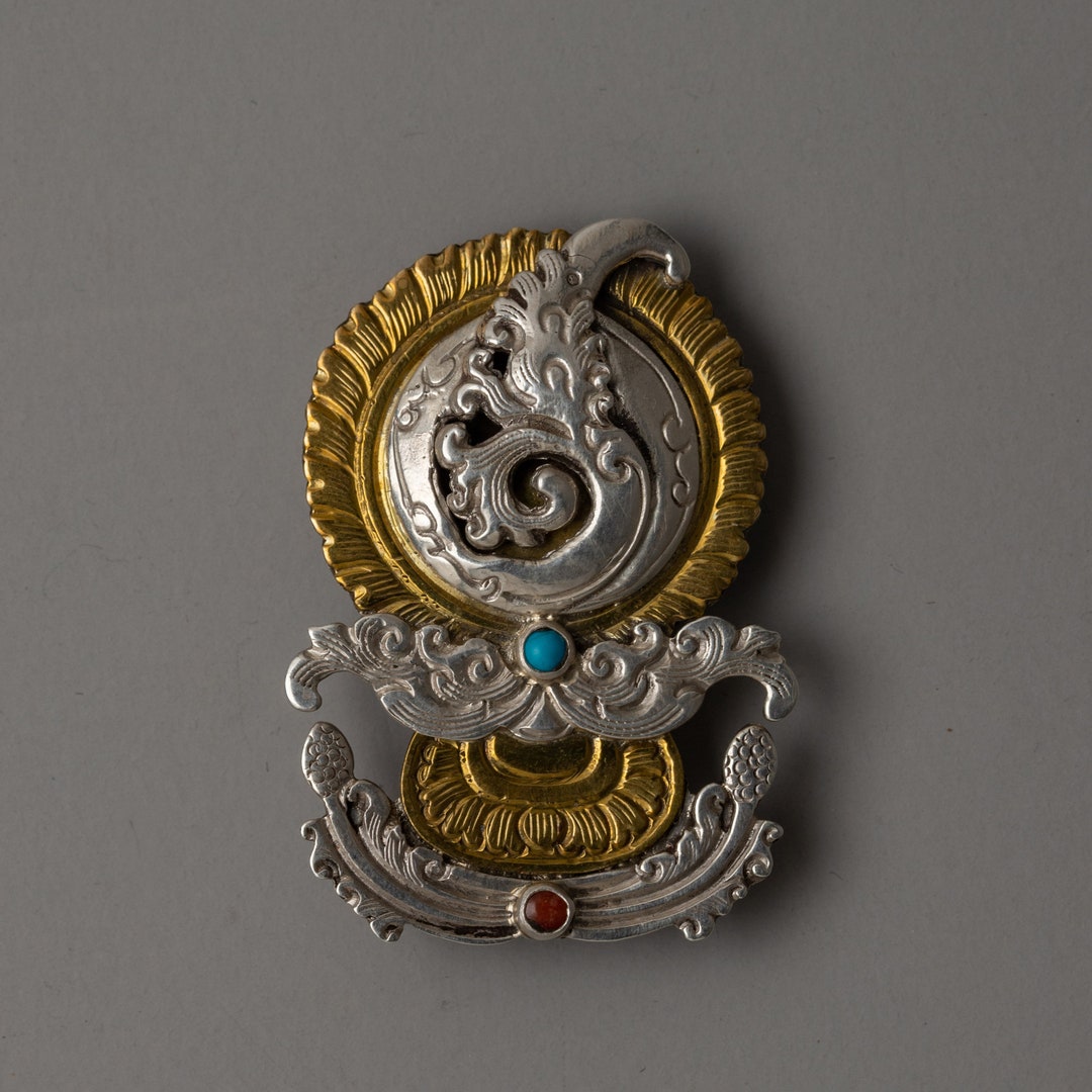 Buddhist Silver Badge With Gold Plating & Turquoise-coral Inlay ...