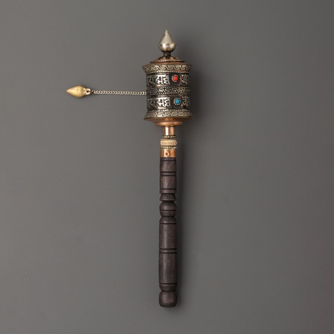 Handheld Tibetan Prayer Wheel | 23cm Copper and Brass Spinner With ...