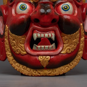 Hand-carved Mask: Artisan-made Decor Fierce Deity Face Mask | Tibetan ...