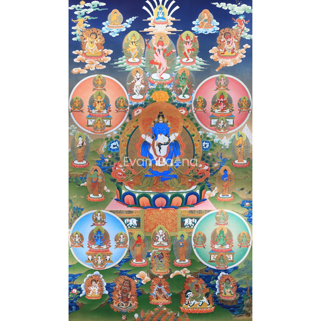 42 Peaceful Deities Thangka Print Bardo Thangka Sacred Tibetan Thangka ...