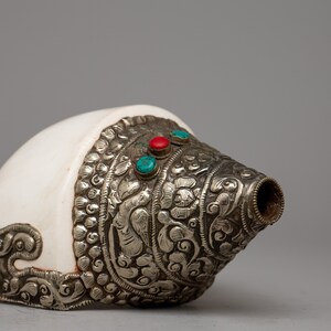 Spiritual White Metal Shankha | Conch Shell Featuring Sacred Buddhist ...