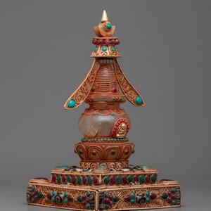 24k Gold Plated Shrine Stupa Symbol of Enlightenment and Peace Gemstone ...