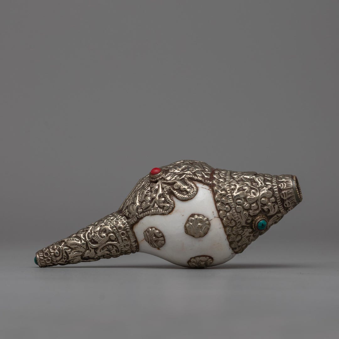 Traditional Tibetan Buddhist Decorative Silver Conch Shell | Symbol of ...