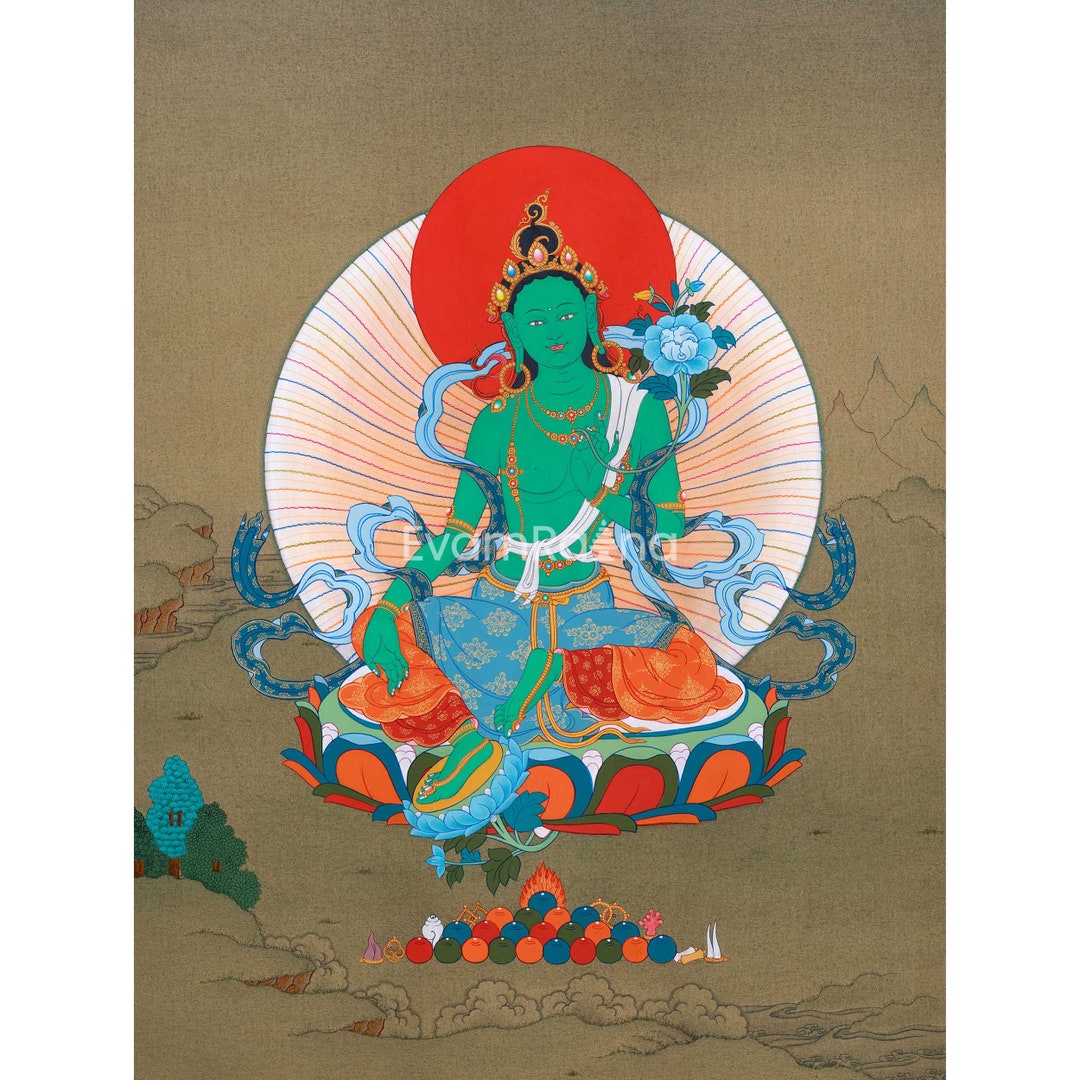 Divine Green Tara Thangka Mother Tara Symbol of Compassion & Wisdom ...