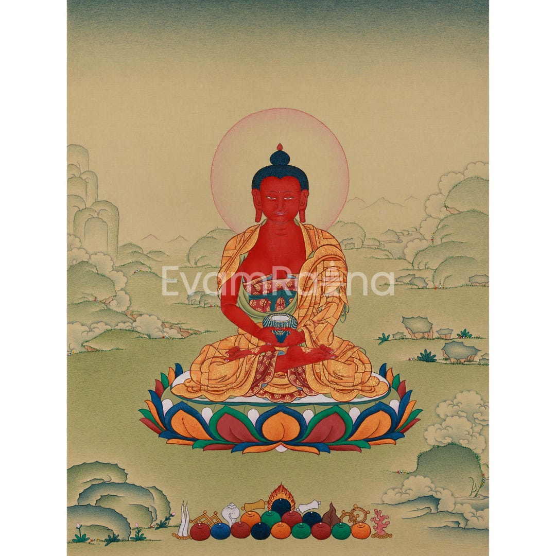Sacred Amida Buddha Thangka | Hand-painted Amitabha With 24K Gold ...