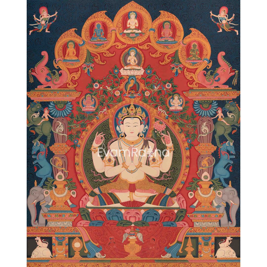 Thousand-fold Blessings Thangka Print: Chenresig's Infinite Heart of ...