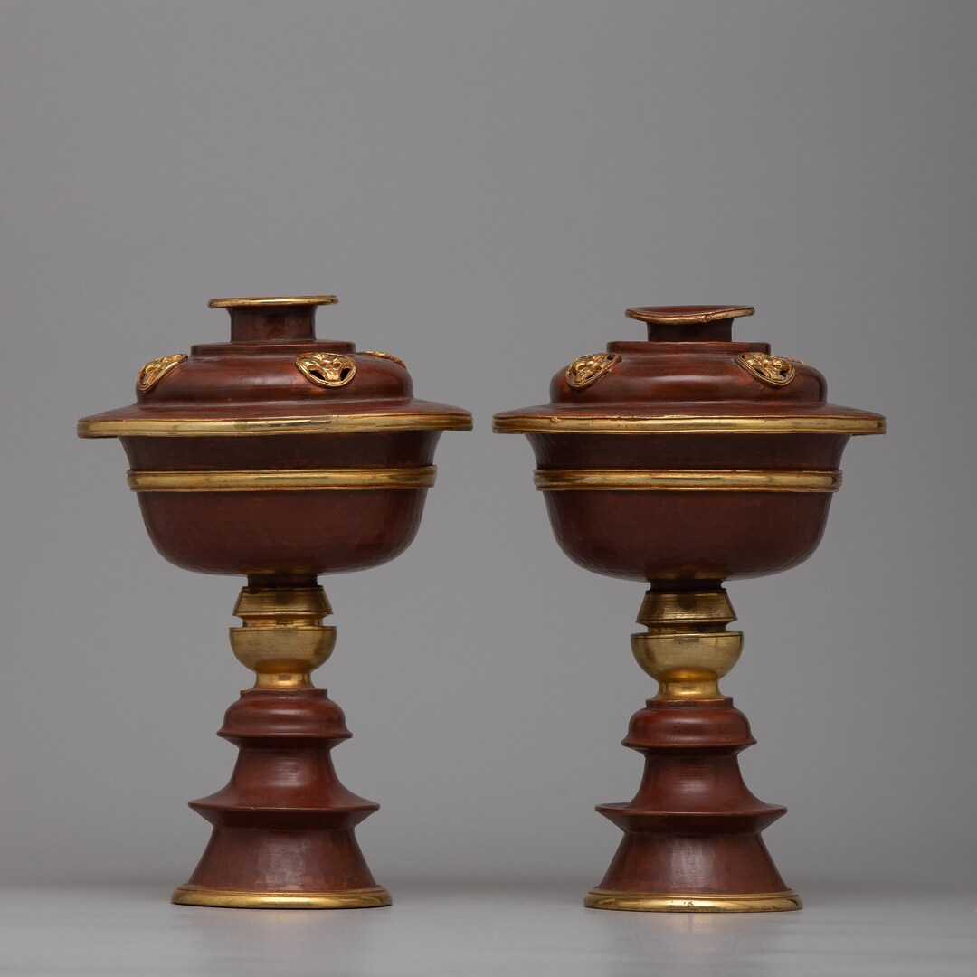 Handcrafted Buddhist Oil Butter Lamp |gold Plated Rings Butter Lamp ...