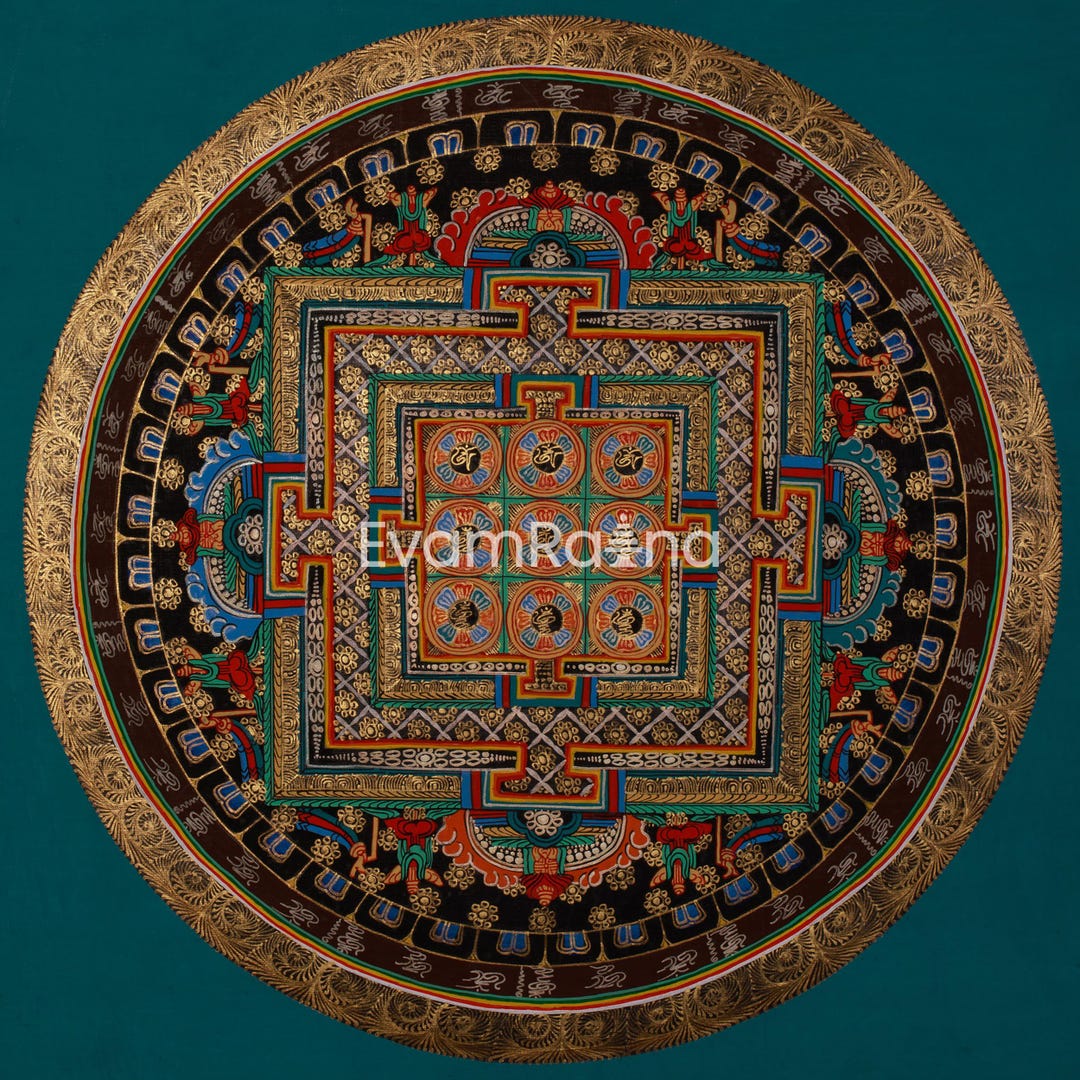 Hand-painted Mantra Mandala Arts | 24K Gold Embellished Artistry ...