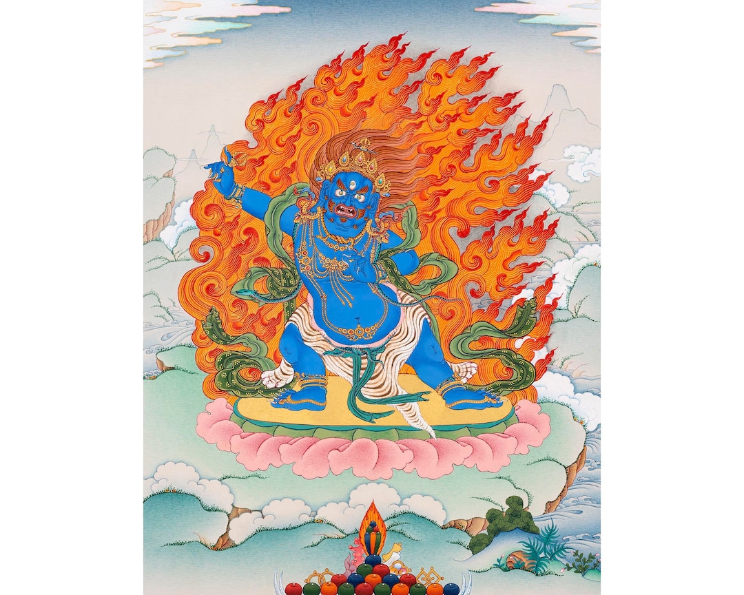 Vajrapani Thangka From Nepal, Hand Painted Tibetan Bodhisattva ...