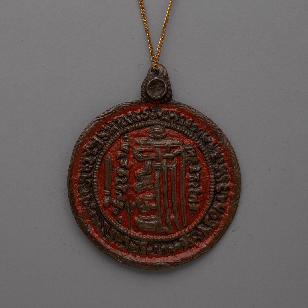 Hand-carved Brass Buddhist Locket 10.3cm | Oxidized Finish Sacred ...
