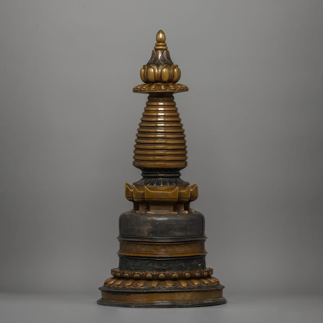 Stupahandcrafted Copper Body Kadampa Chaitya 61cm Double Color Oxidized ...
