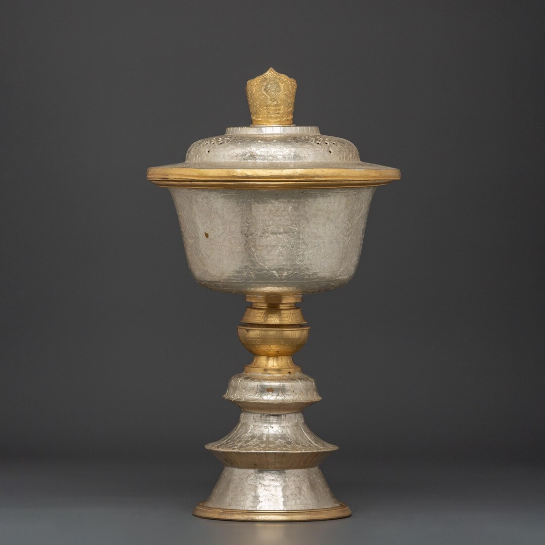 Handmade Tibetan Butter Lamp | Sacred Symbolism | 38cm Tall Copper With ...