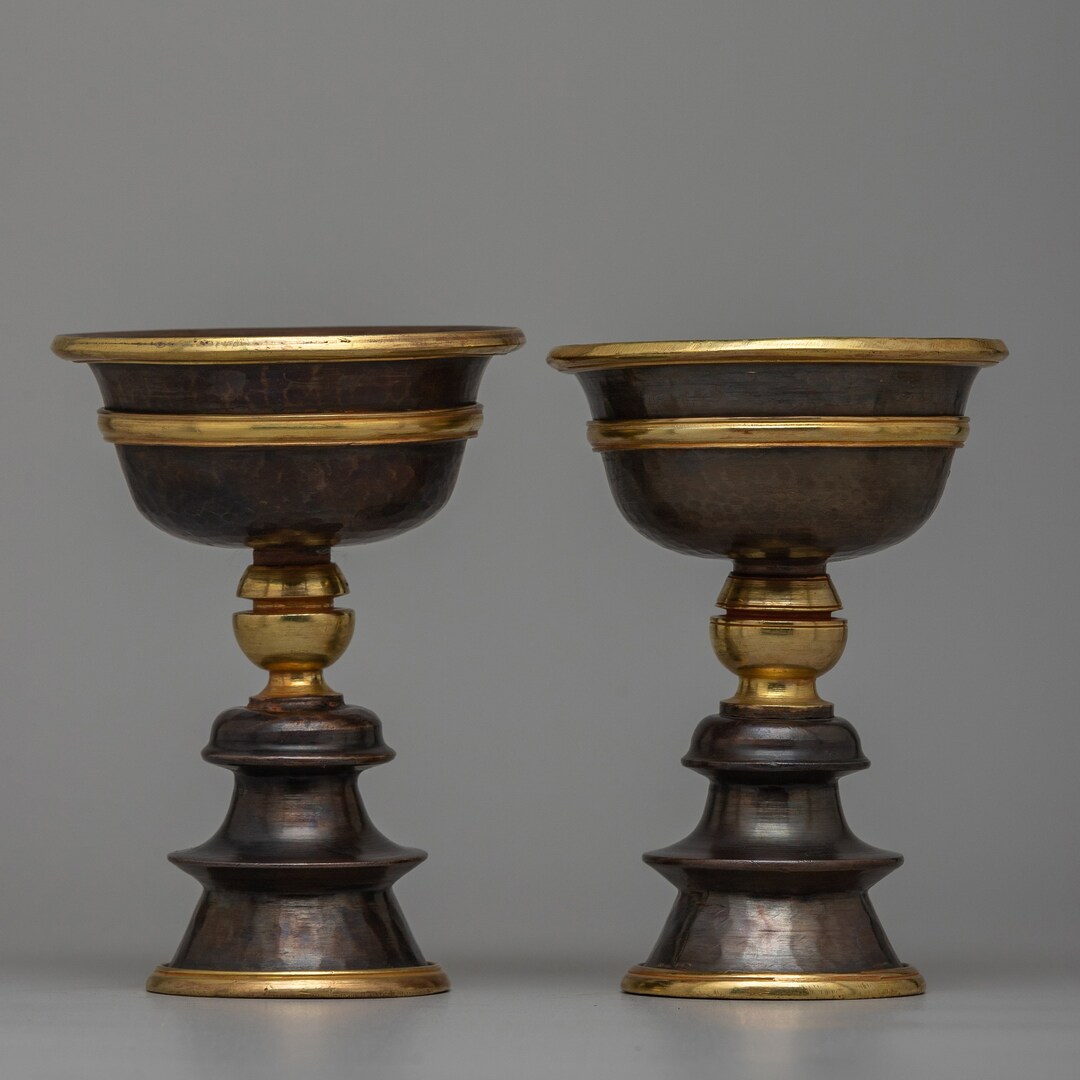 Traditional Buddhist Oil Lamp Set Handcrafted Butter Lamp Gold Plated ...