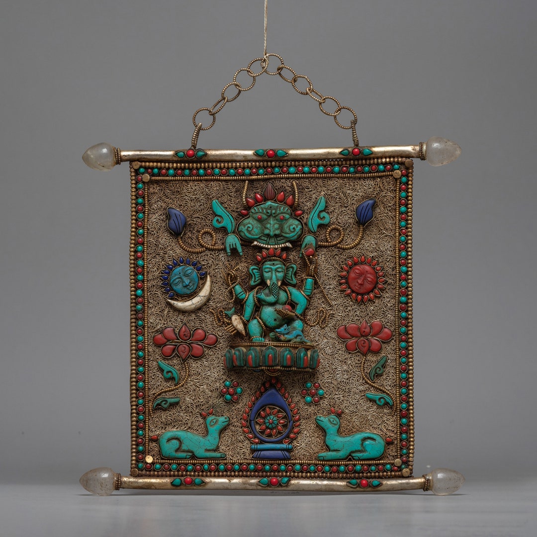 Bodhisattva Shree Ganesh Metal Wall Hanging With Buddhist Dharma Wheel ...