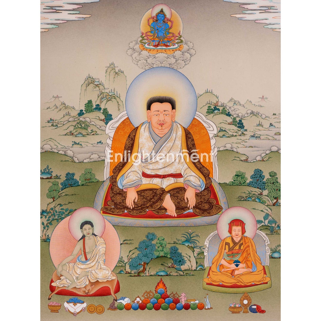 Guru Marpa, Milarepa, and Je Tsongkhapa Thangka, Spiritual Canvas Art ...